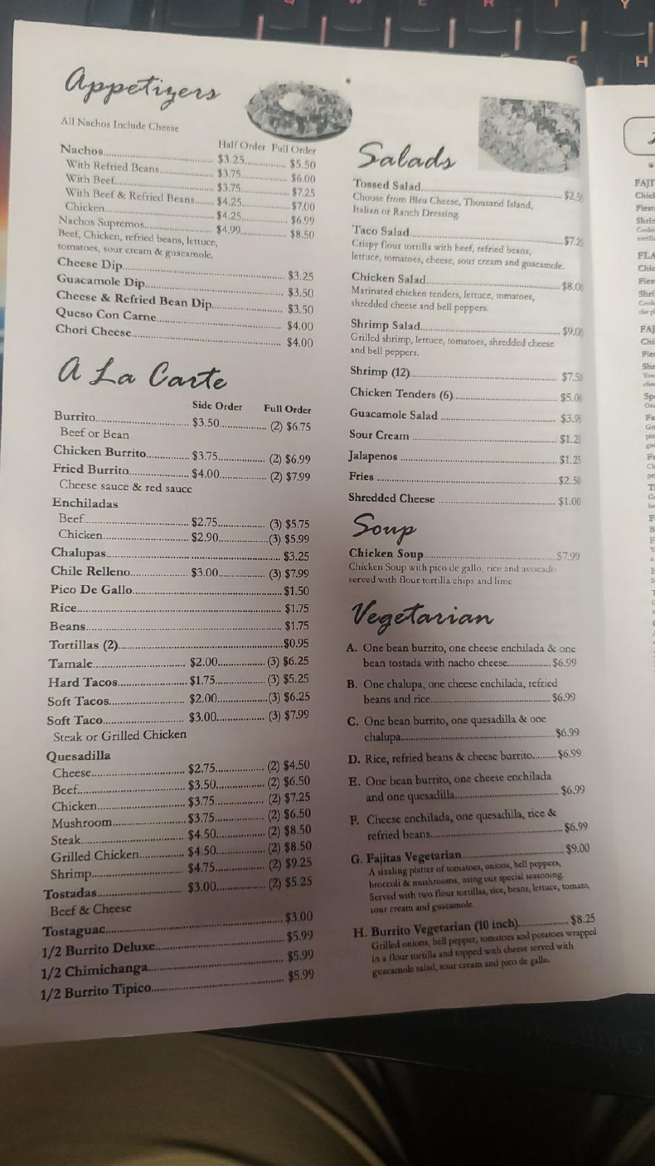 Menu at El Comal Mexican Restaurant, Centreville