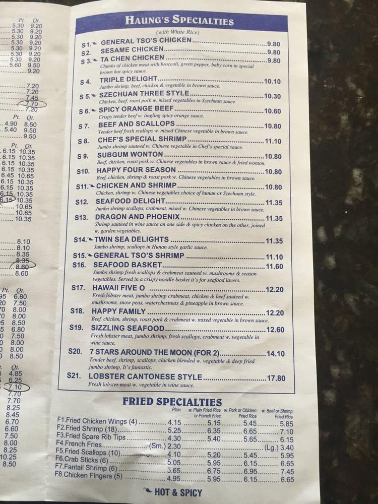 Menu at Huang's Garden restaurant, Bordentown