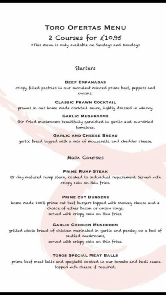 Menu at Toro Steak House steakhouse, Rothwell