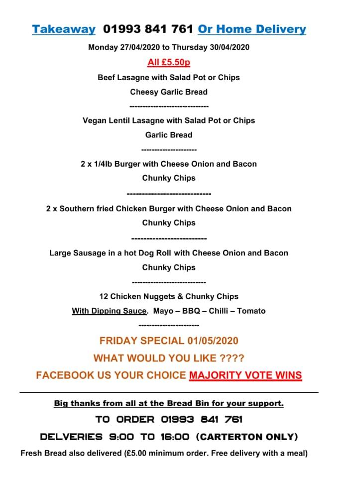 Menu at Bread Bin Bakery and Café, Carterton
