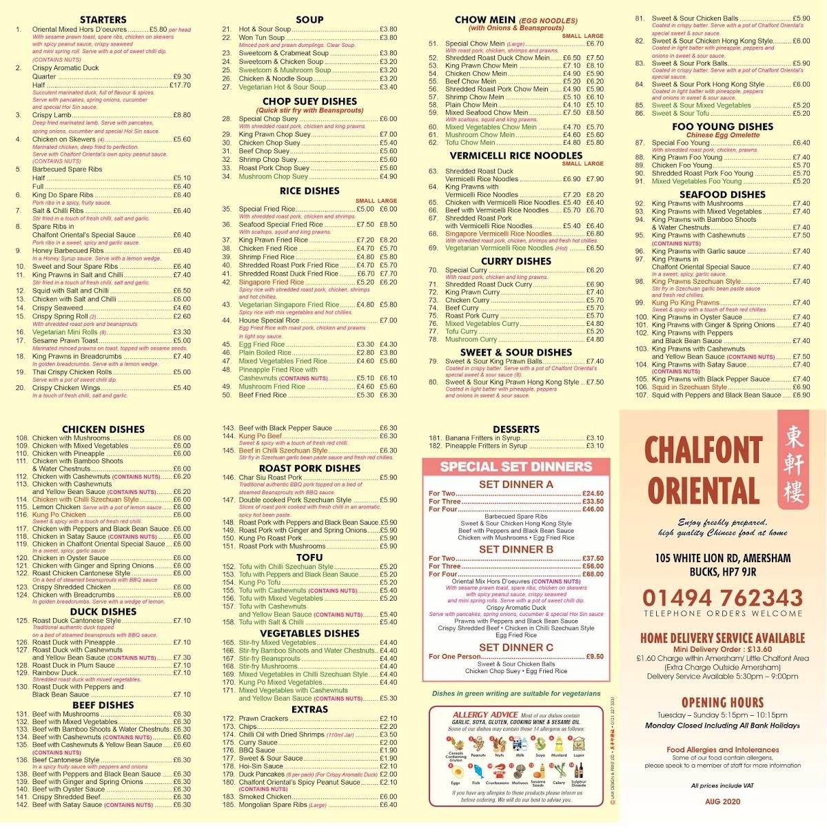 Menu at Chalfont Oriental fast food, Amersham