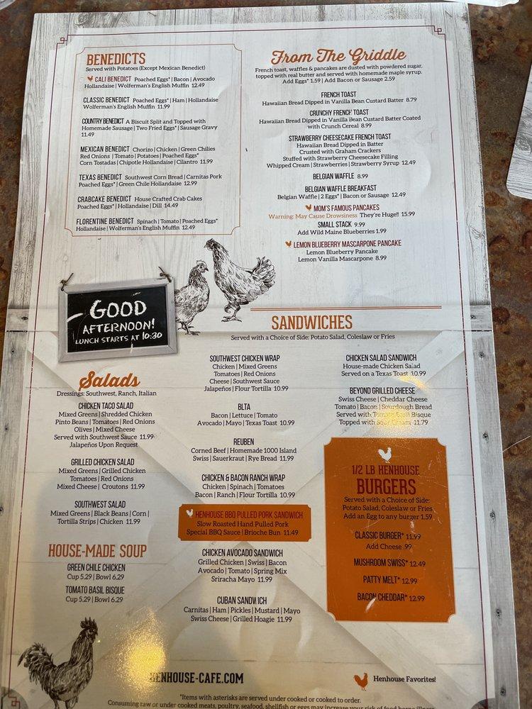 Menu at Henhouse Cafe, Mesa, 805 N Dobson Rd