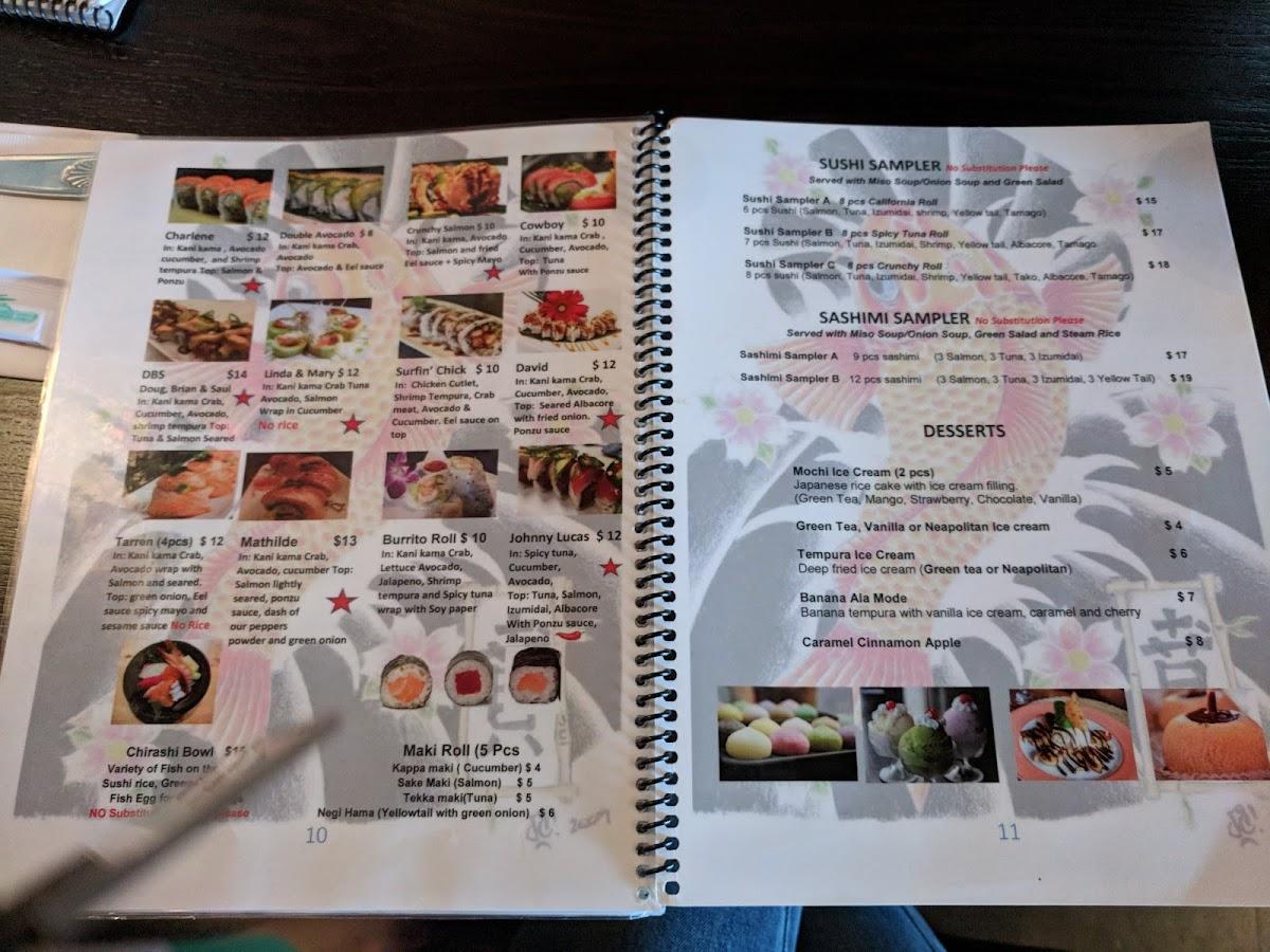 Carta de Jono's Japanese Restaurant, Norco