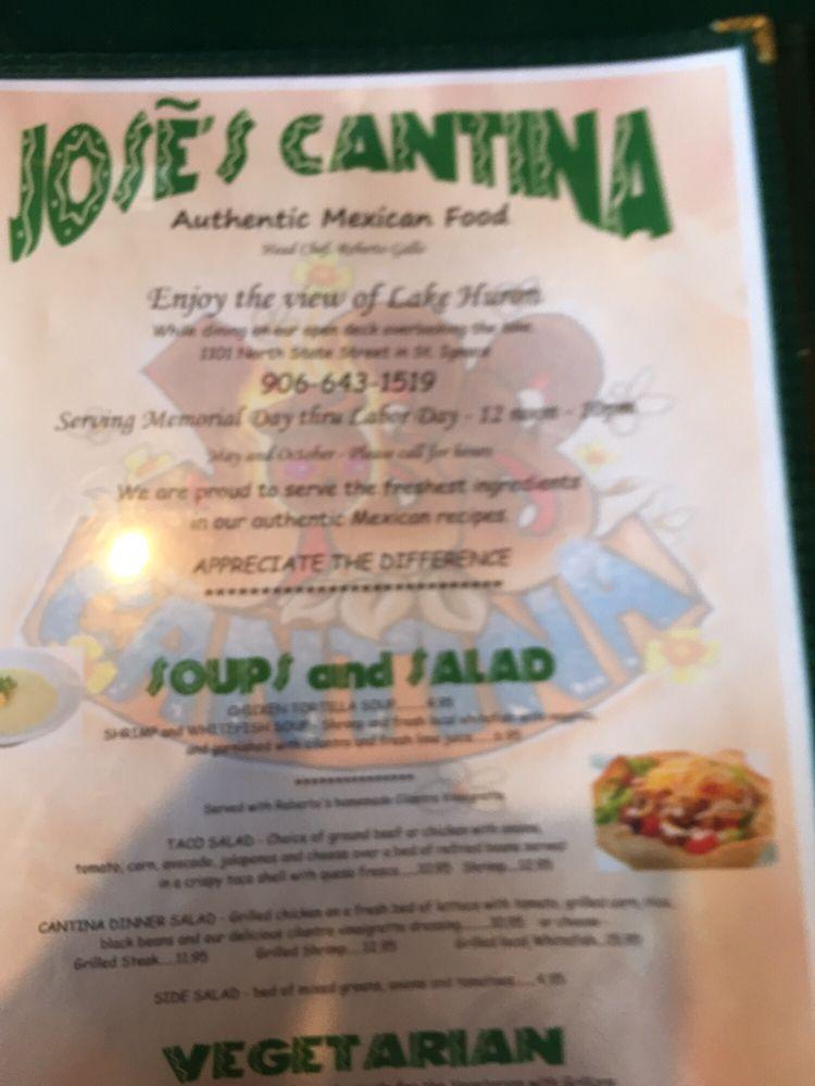 Menu at Jose's Cantina restaurant, Saint Ignace, N State St
