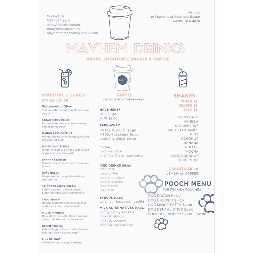 Menu at Mayhem At Machans cafe, Machans Beach