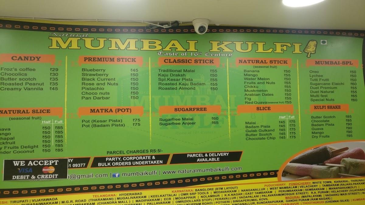 Menu at Mumbai Kulfi, Vijayawda, Kanuru,, Vijayawada