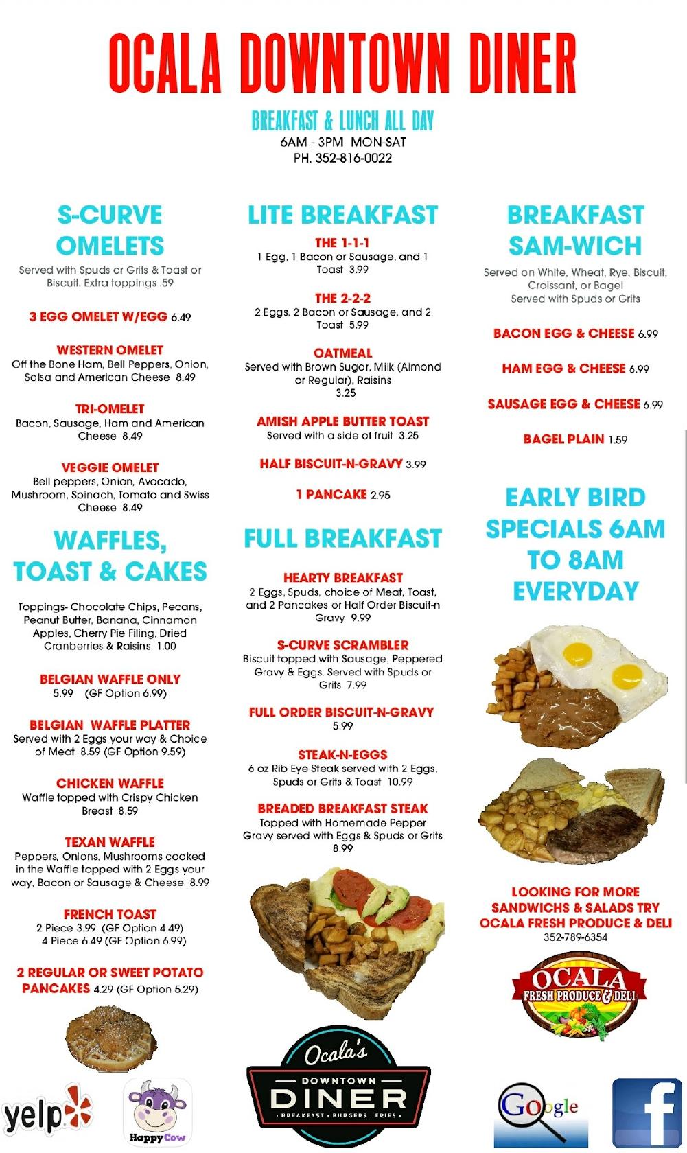 Menu at Ocala Downtown Diner restaurant, Ocala