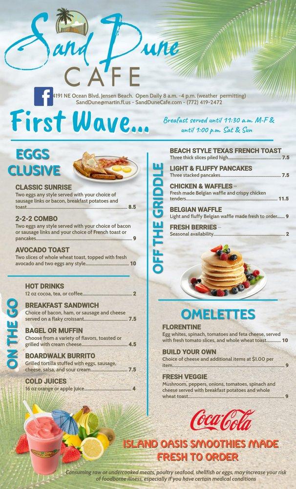 Menu at Sand Dune Cafe, Jensen Beach