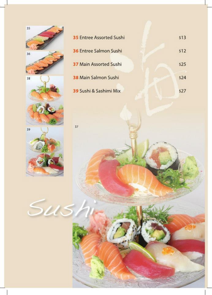 Menu at WA restaurant, Bondi Junction