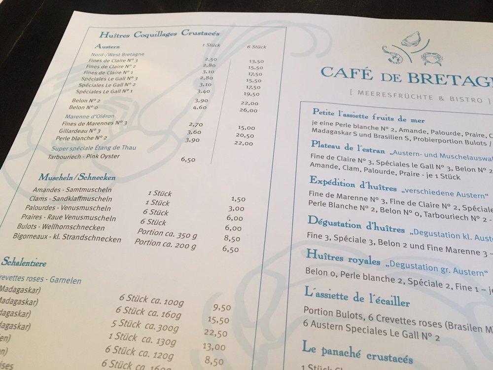 Speisekarte von Café de Bretagne restaurant, Düsseldorf, Benrather ...