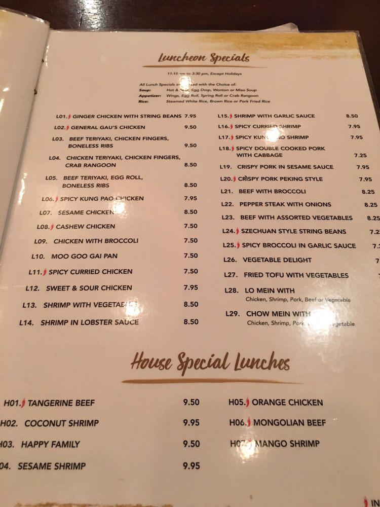 Menu at Golden Ginger restaurant, Wilmington