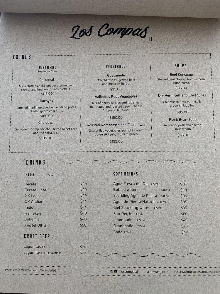 Menu at Los Compas restaurant, Tijuana