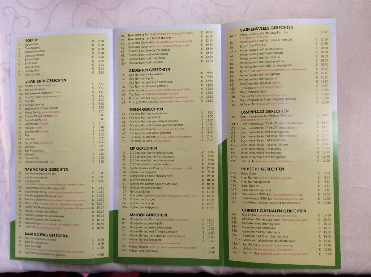 Menu at Oud Pom Lai, Rotterdam