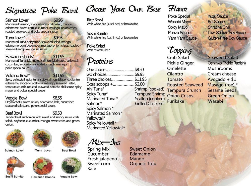Menu at Poke River restaurant, Evansville