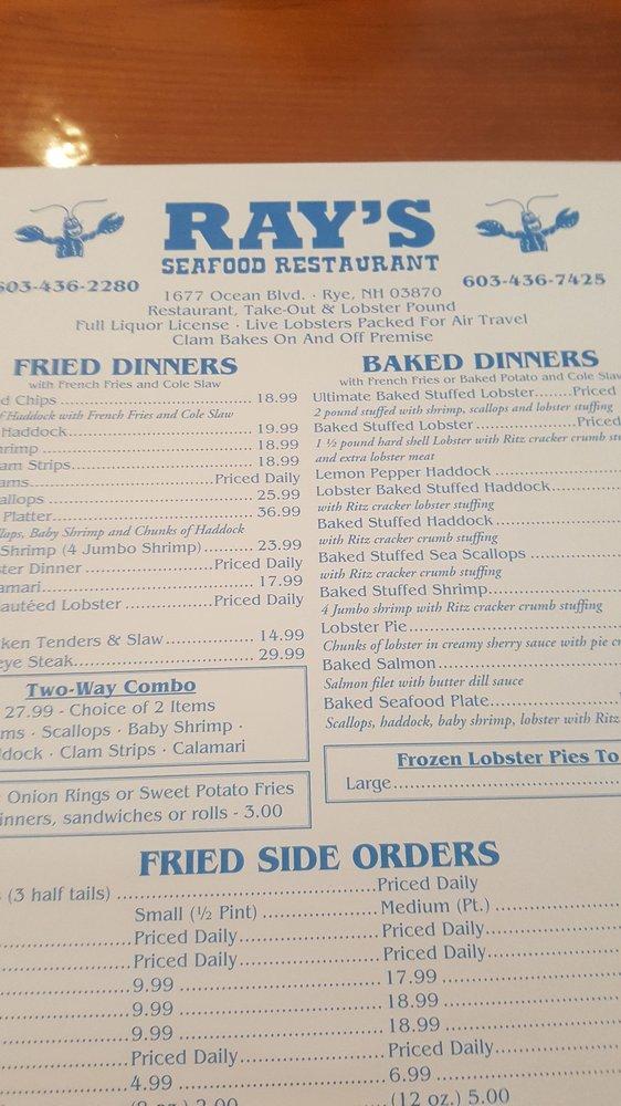 Menu at Ray's Seafood restaurant, Rye
