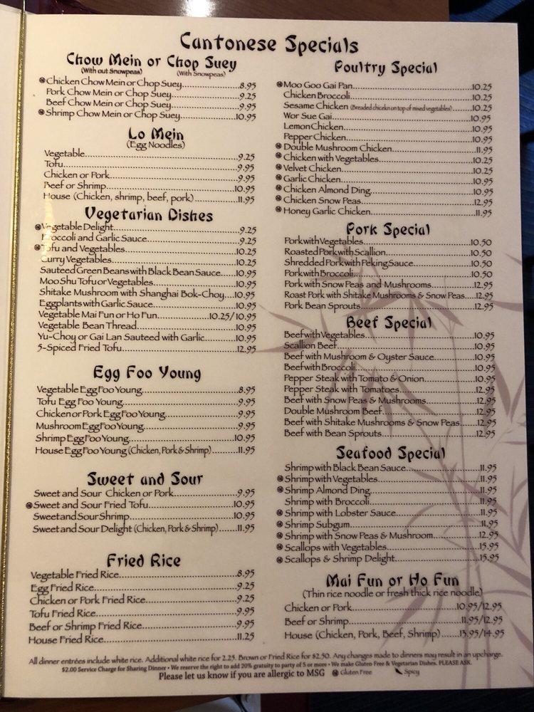 Menu at Shangri-La Restaurant, Sarasota