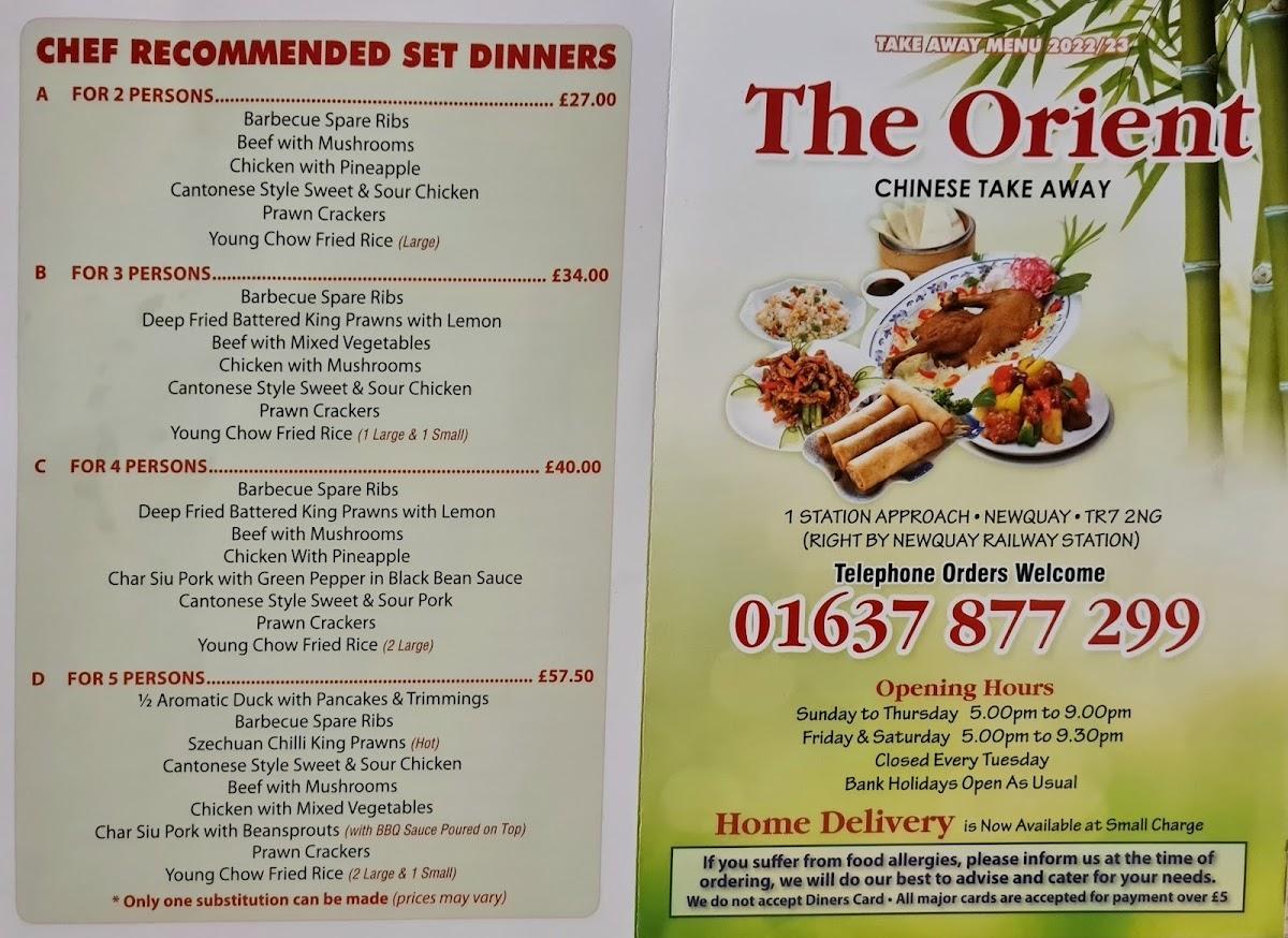 Menu at The Orient fast food, Newquay, 1 Station Approach