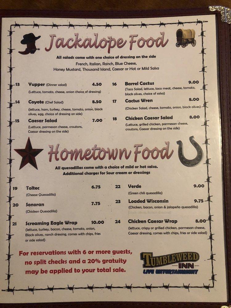 Menu at Tumbleweed Inn pub & bar, Eloy