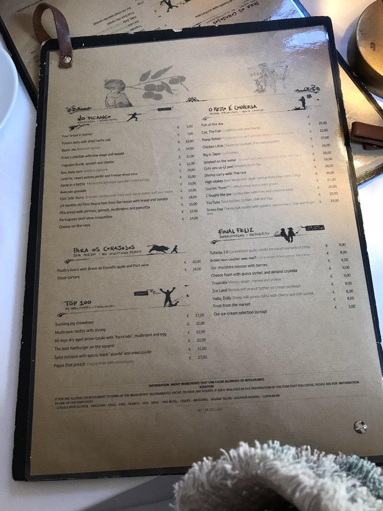 Carta del restaurante Bistro 100 Maneiras, Lisboa