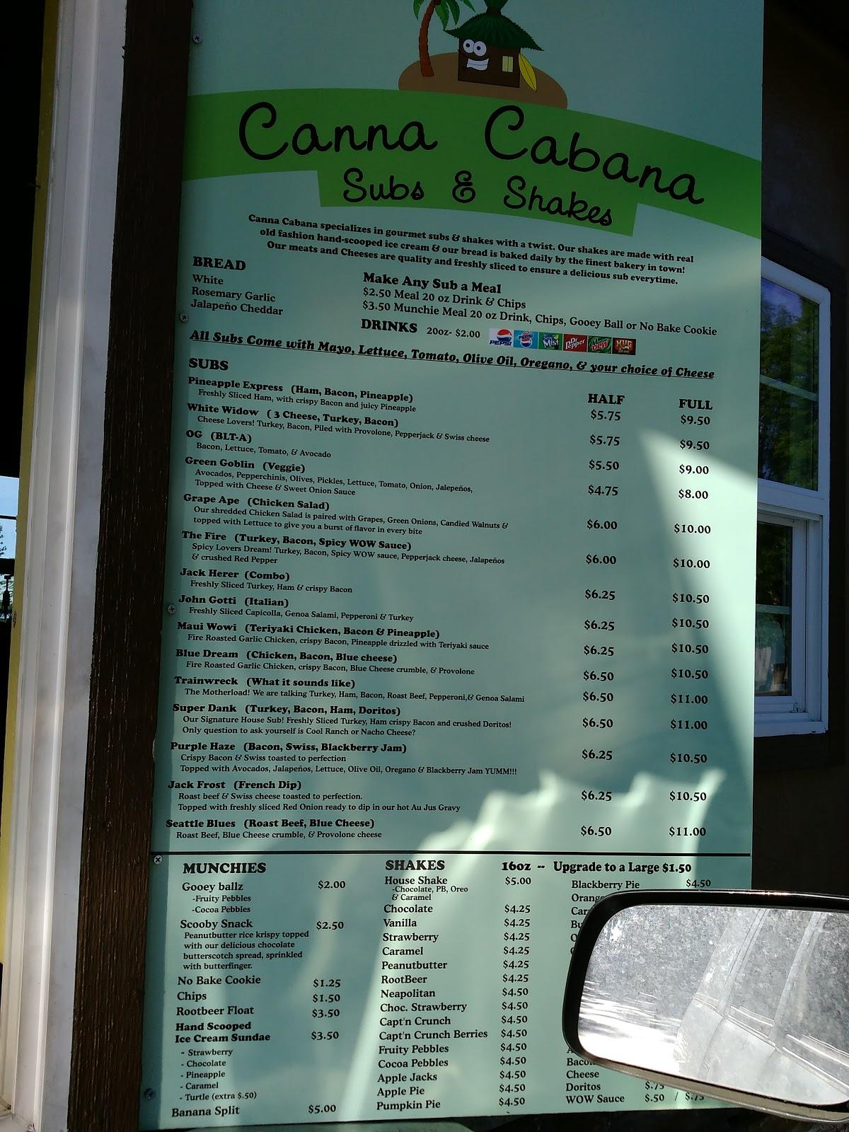 Carta del restaurante Canna Cabana Subs & Shakes, Lacey