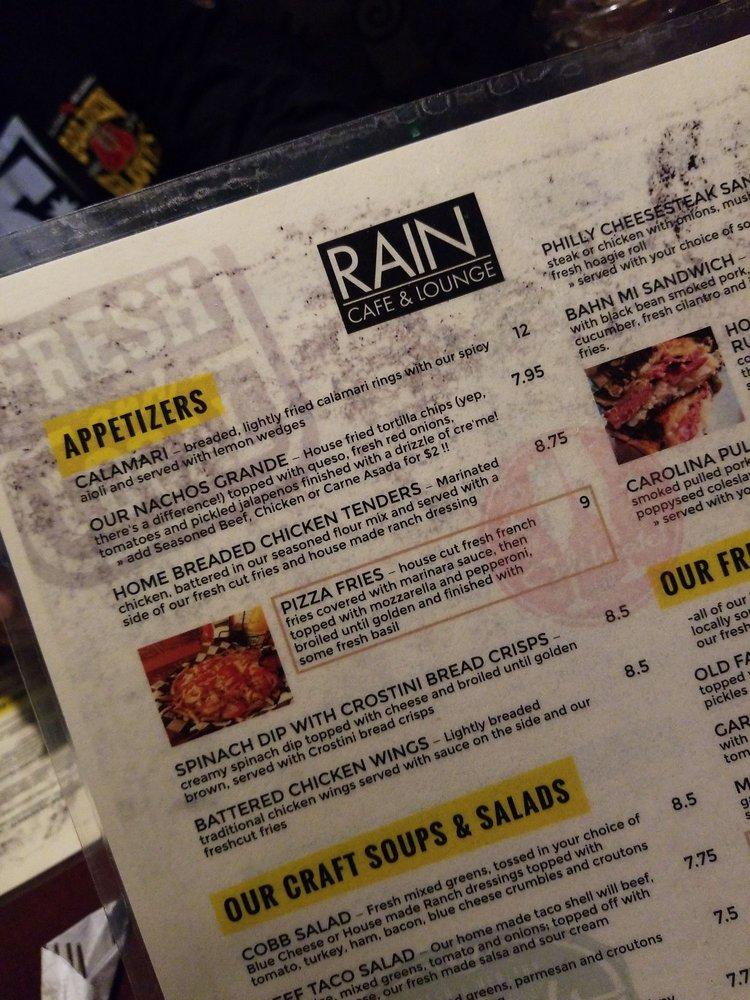 Menu at Club Rain, Wichita