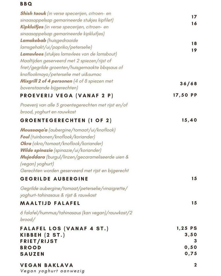 Menu at Eethuis MoushMoush - Syrië(us) Lekker Eten - Arnhem, Arnhem