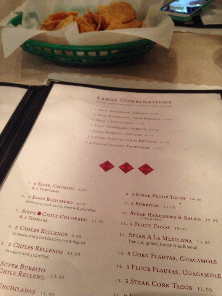 Menu at El Mexicano restaurant, Willits