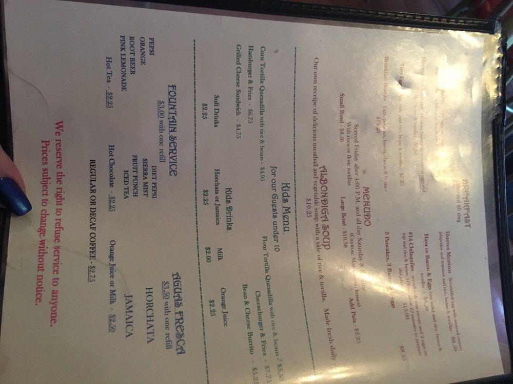 Menu at El Tepeyac Cafe, Los Angeles, 812 N Evergreen Ave