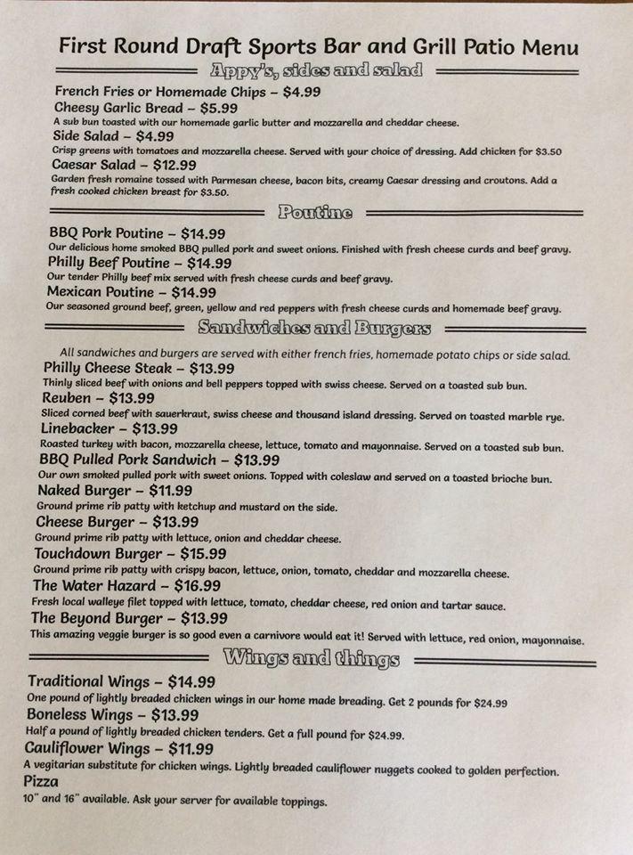 Menu at First Round Draft Sports Bar & Grill, Atikokan