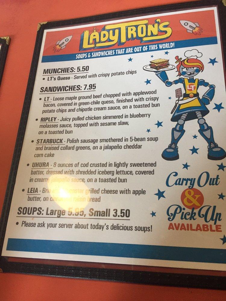 Menu at Lady Tron's cafe, New Albany