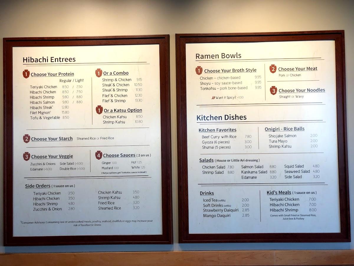 Menu at Little Ari's Japanese Kitchen restaurant, Greensboro