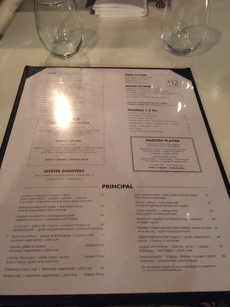 Menu at MAESTRO SVP restaurant, Montreal
