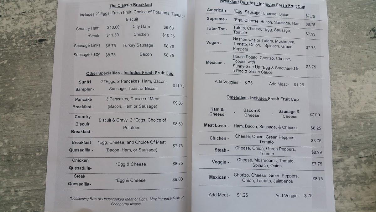 Menu at Sur 81 restaurant, Marion, VA-16