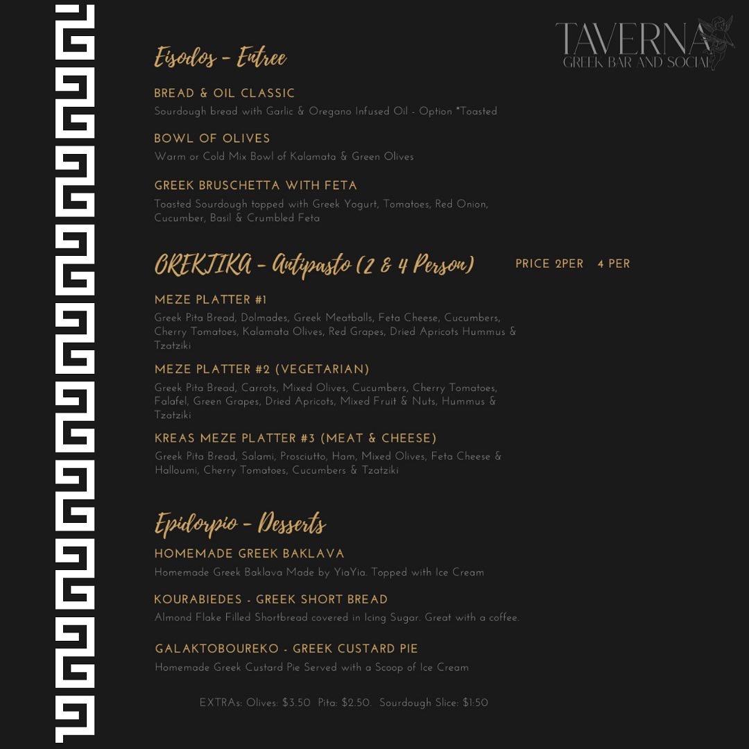 Menu at The Taverna Terrigal pub & bar, Terrigal