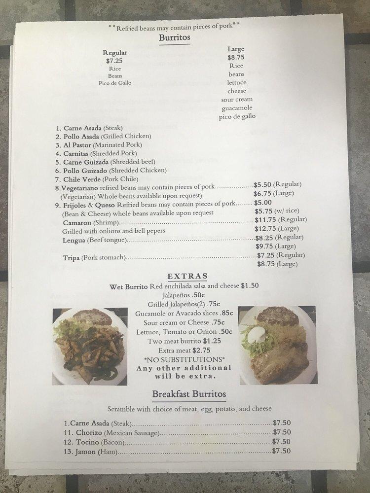 Menu at Burrito Palace fast food, Vacaville