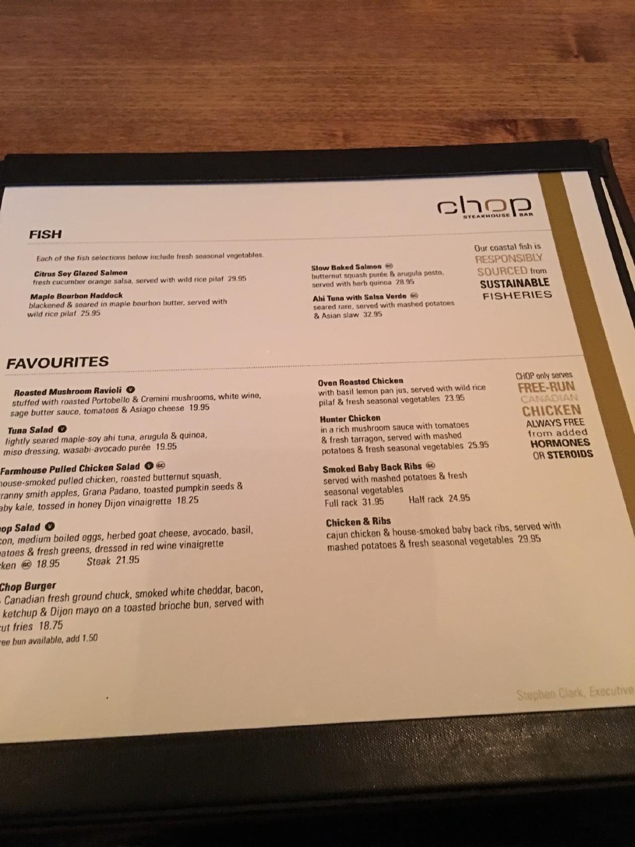 Menu at Chop Steakhouse & Bar, Edmonton, Ellerslie Rd SW