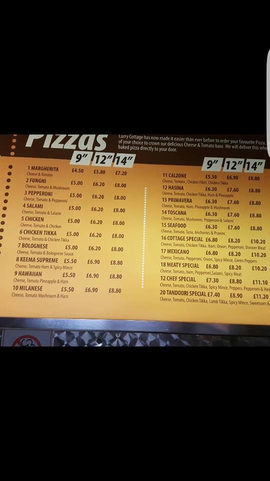 Menu at Curry Cottage restaurant, Peterborough