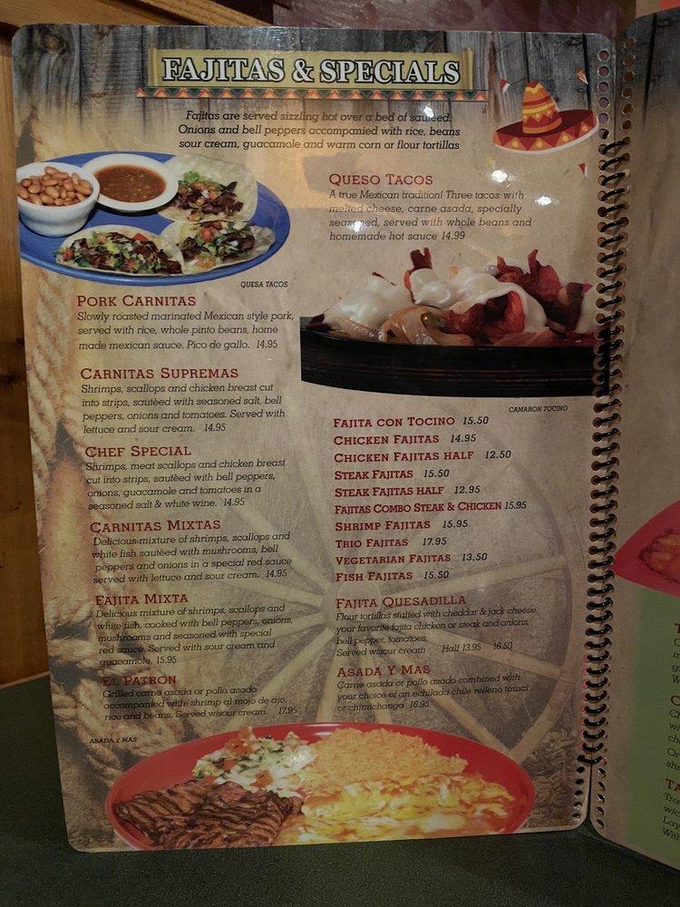 Menu at Rancho Chico restaurant, Stuart