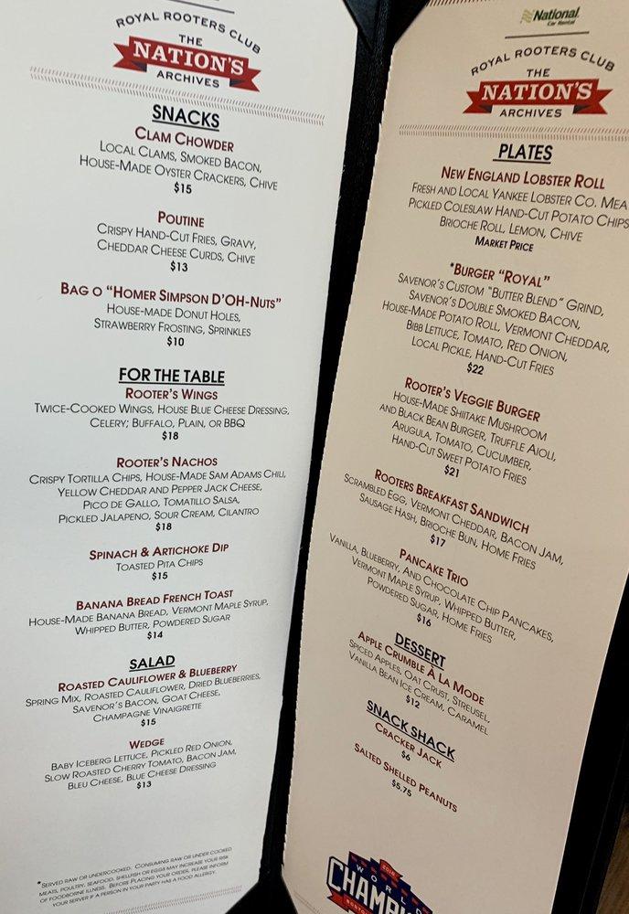 Menu at Royal Rooters Club, Boston, 4 Yawkey Way