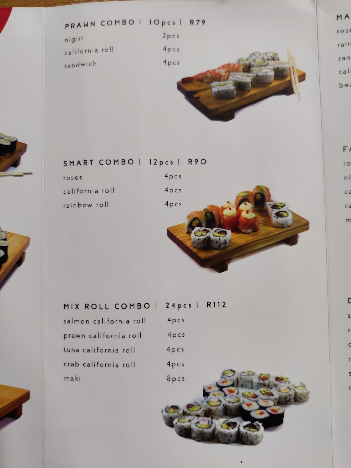 Menu at Shan Sushi restaurant, George, 107 York St