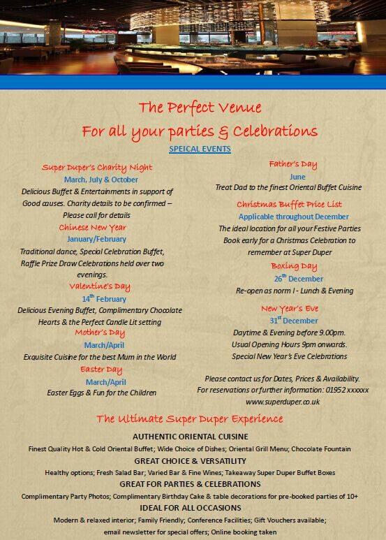 Menu at Super Duper Chinese Buffet Restaurant, Telford