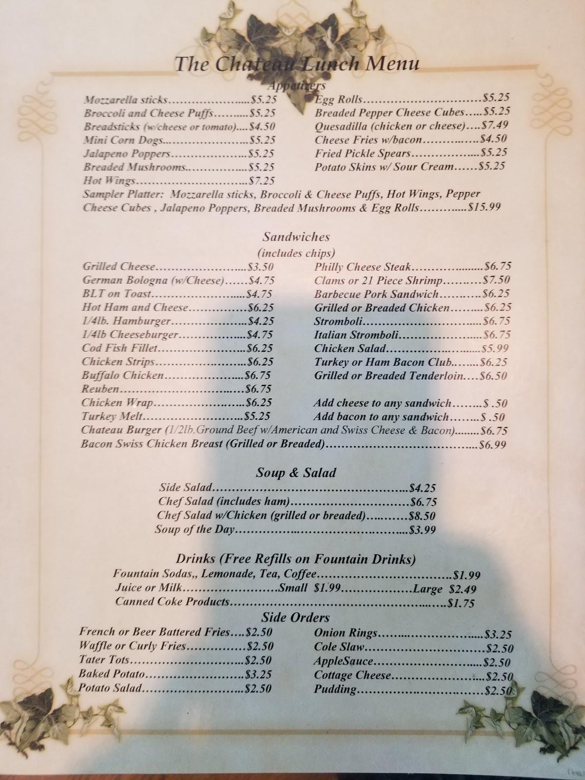 Menu at The Chateau pub & bar, Mariah Hill