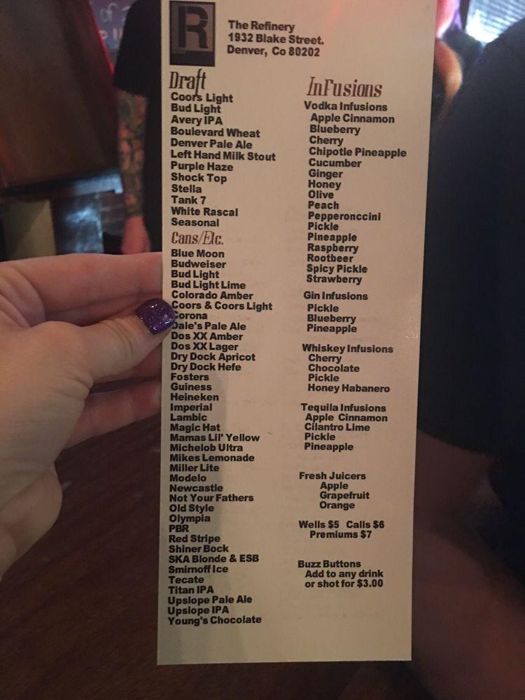 Menu at The Refinery pub & bar, Denver