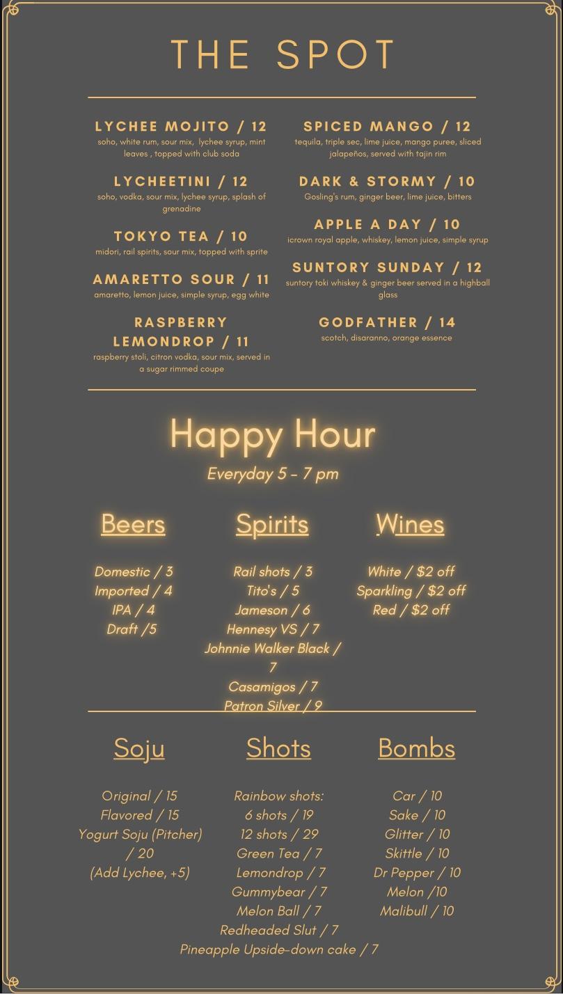 Menu at The Spot Bar, Rockville