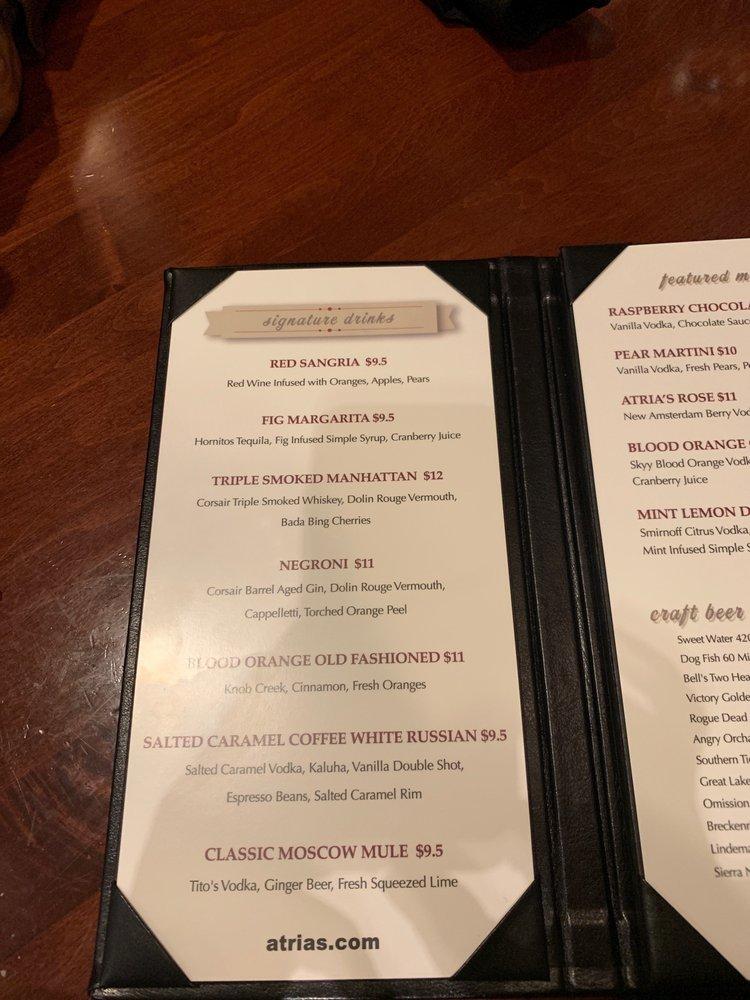 Menu at Atria's Restaurant - O’Hara, Pittsburgh, Freeport Rd