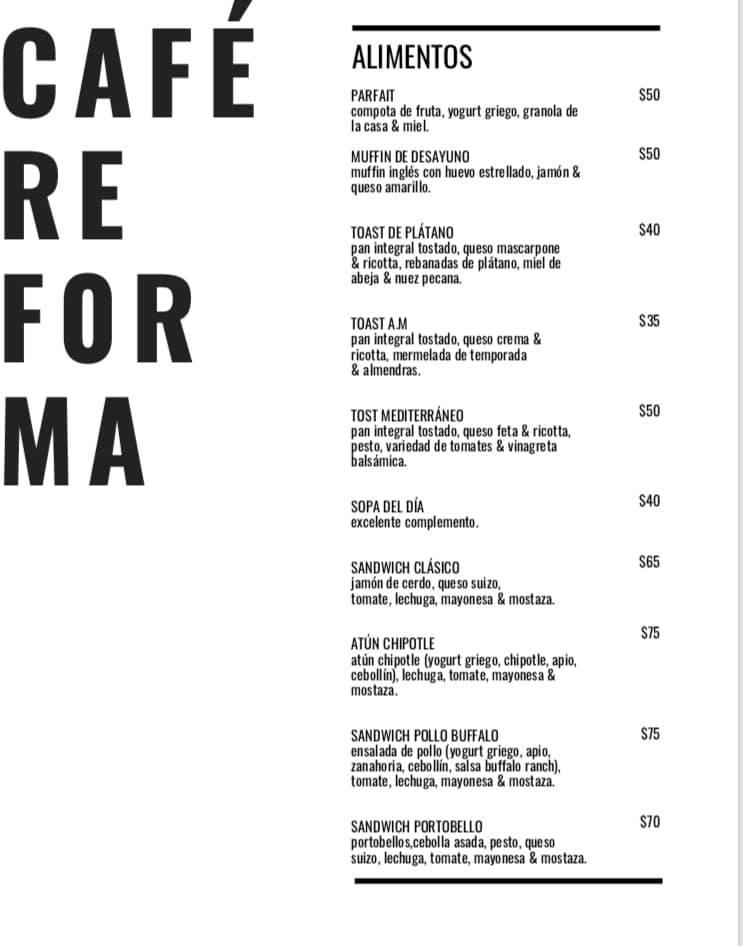 Menu at Café Reforma, Mexicali