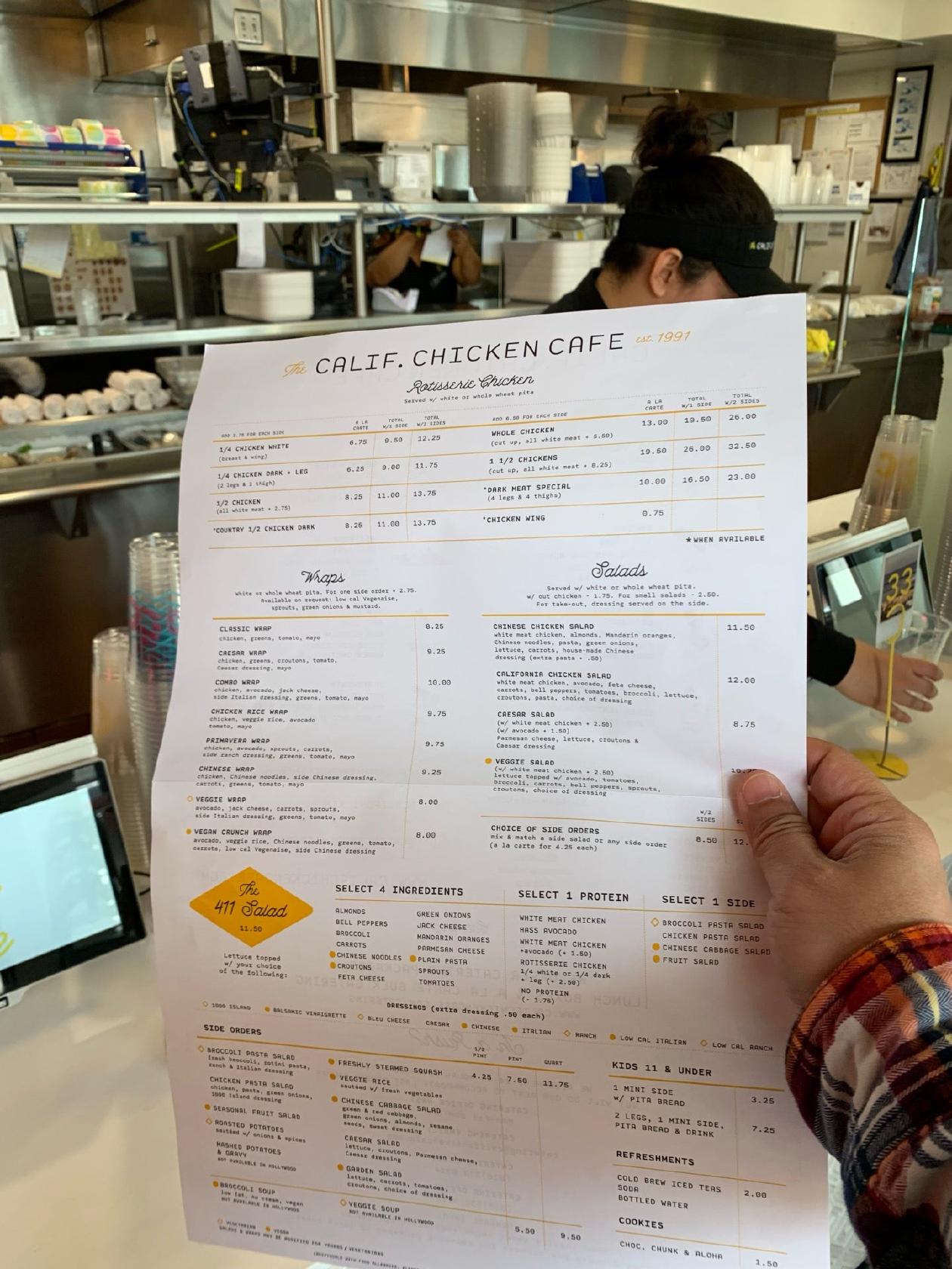 Menu at Calif Chicken Cafe, Los Angeles, Westwood Blvd