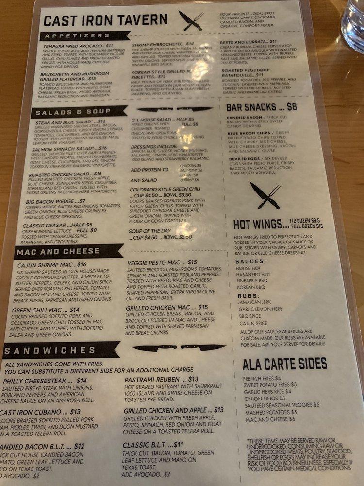 Menu at Cast Iron Tavern pub & bar, Golden