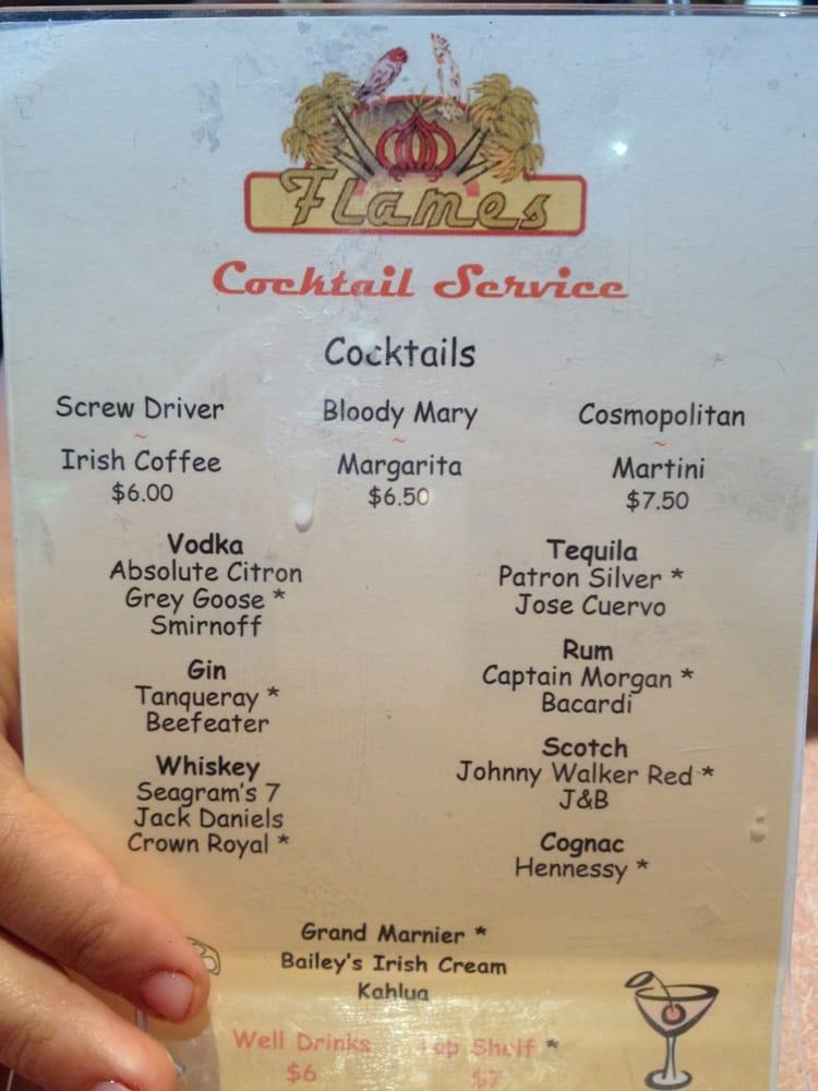 Menu at Flames Coffee Shop restaurant, San Jose, Santa Teresa Blvd