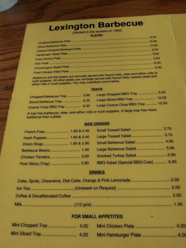 Menu at Lexington Barbecue, Lexington, 100 Smokehouse Ln